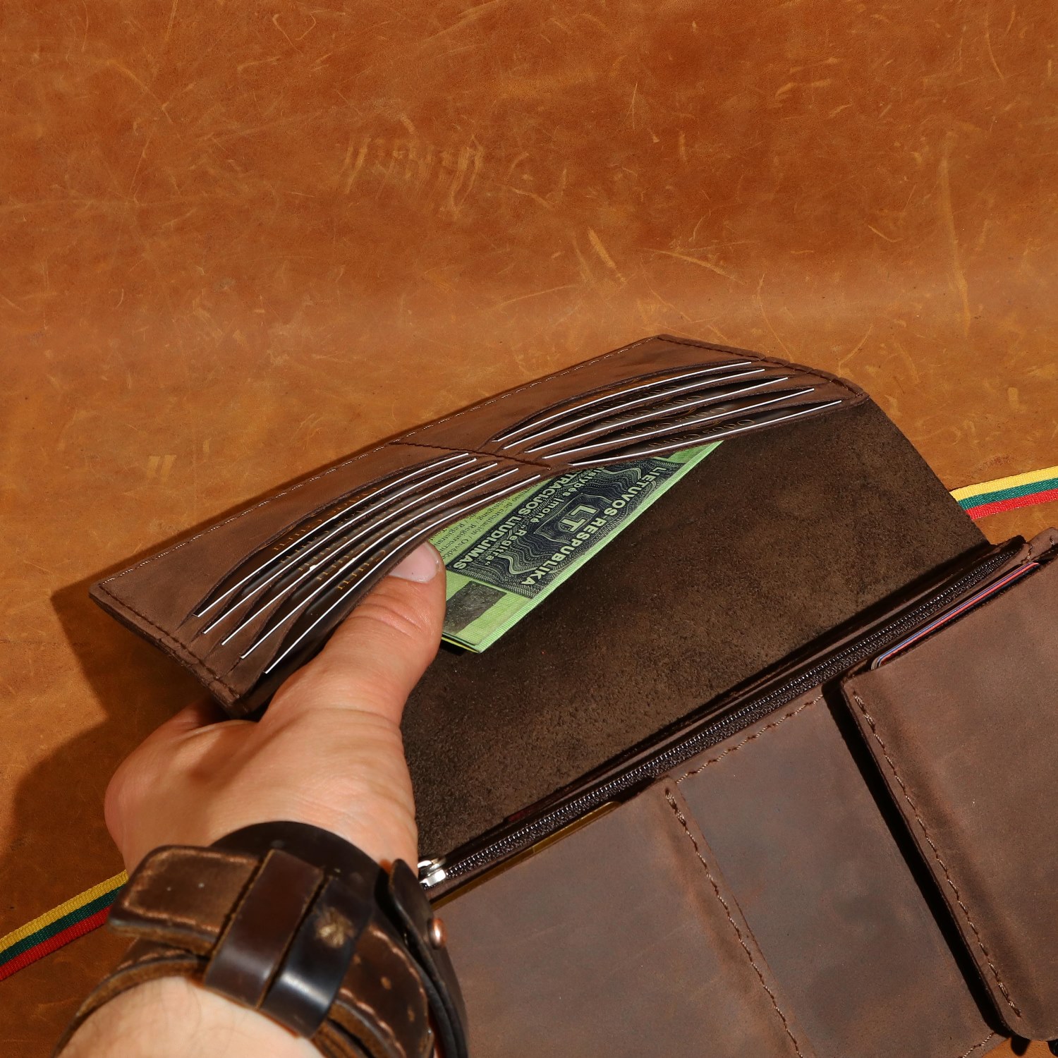 Moderni Delninė Lietuviška odinė Delninė Piniginė su 2 RFID ...